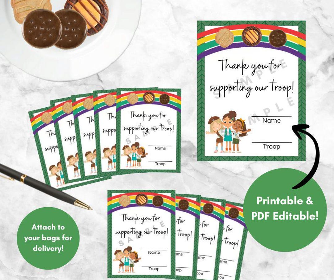 Girl Scout Cookie Thank You Tags Printable | Cookie Delivery Bag Thank ...