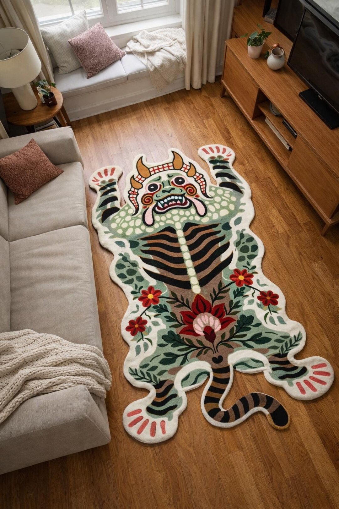 Tibetan Tiger Hand-tufted Modern Skin Rug: Multi-coloured Design ...