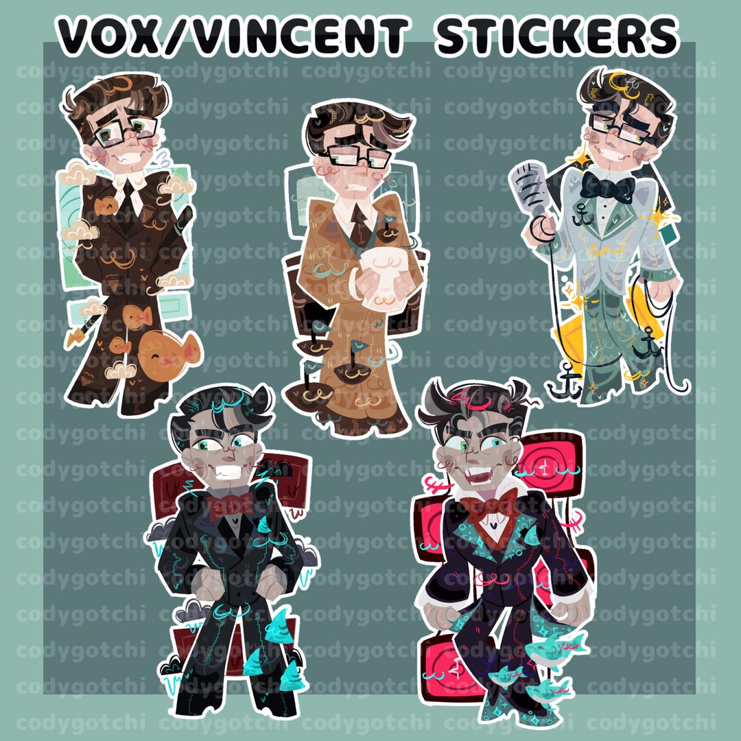 Hazbin Hotel || Human Vox/vincent - Holographic Stickers - Etsy