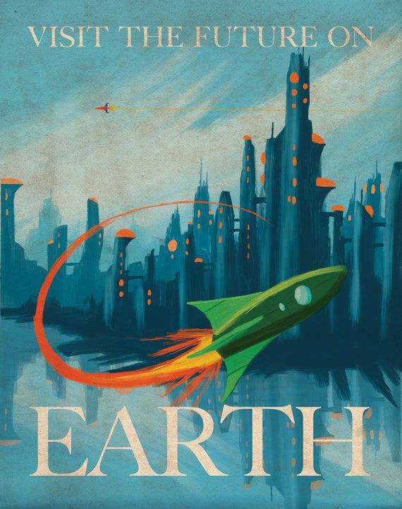 Earth Retro Planetary Travel Poster rework | Etsy