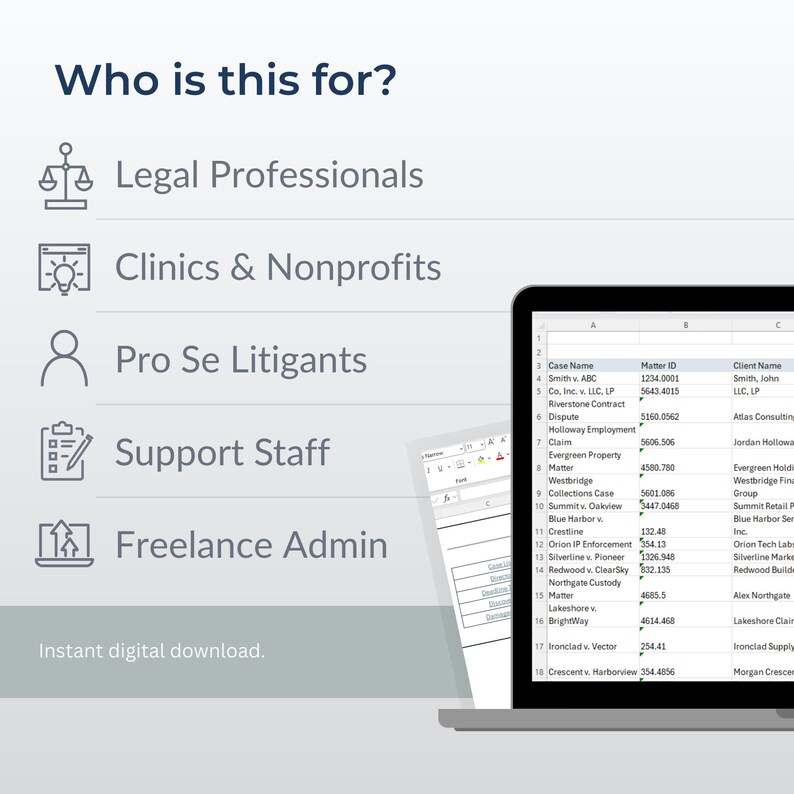Litigation Case Management Spreadsheet | Legal Case Tracker, Deadlines ...