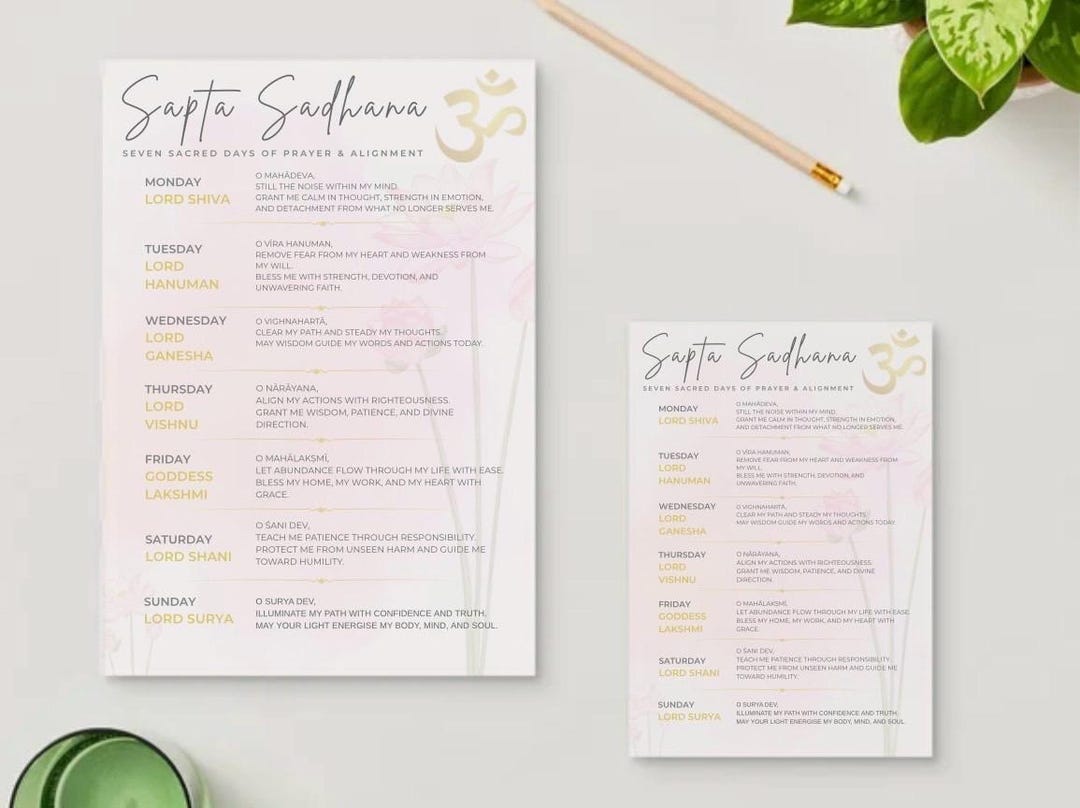 Hindu Prayer Chart | Sapta Sadhana, Daily Prayers (PDF Download) - Etsy