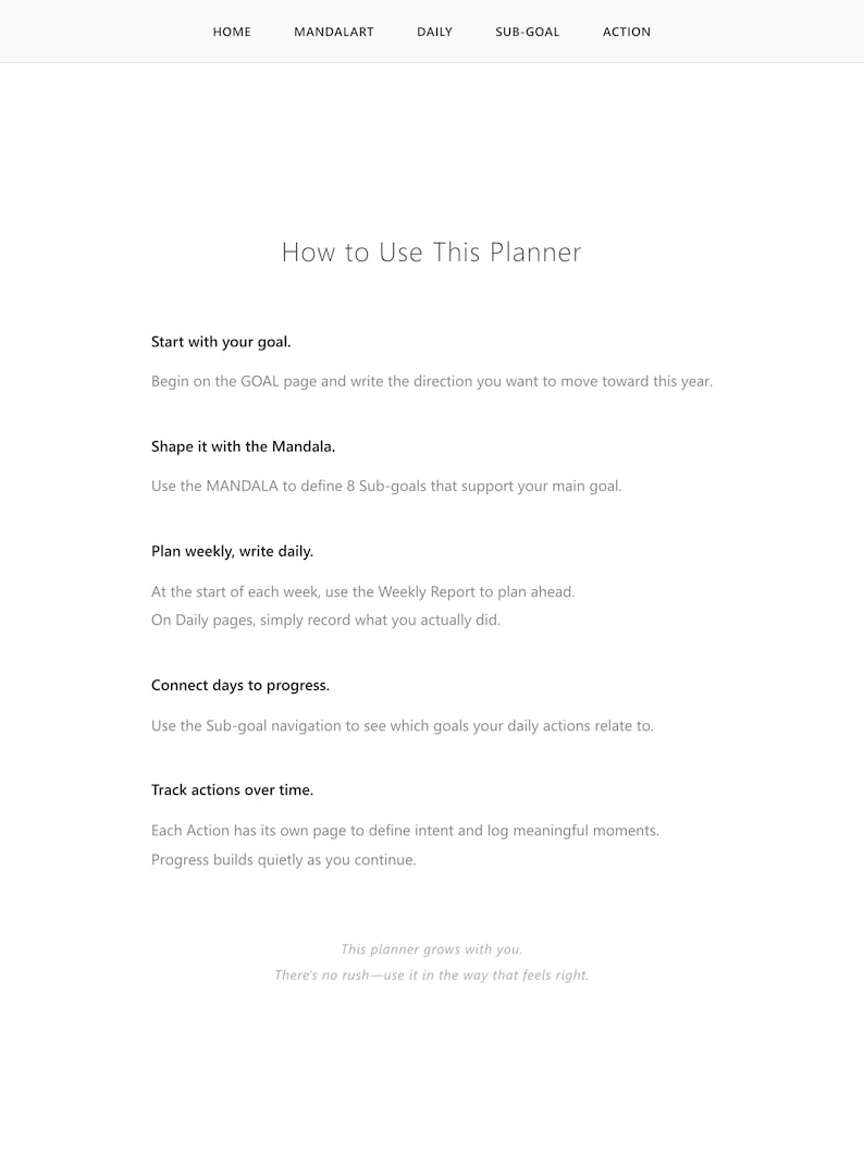 2026 Mandalart Goal Planner | Interactive PDF for a Calm & Intentional ...