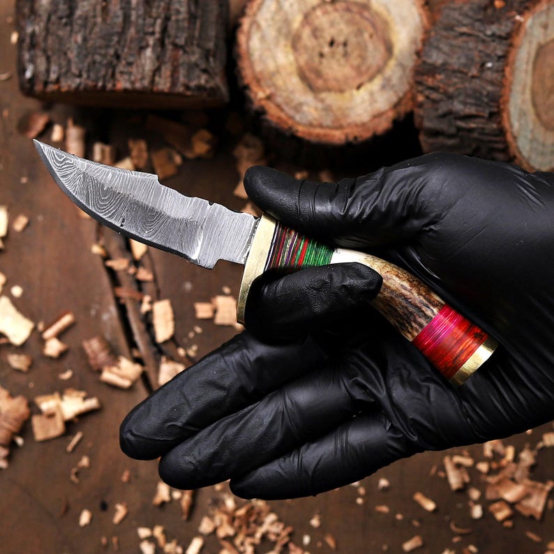 Hand Forged Damascus Steel Knife – Stag Antler Handle, Engraved Gift ...