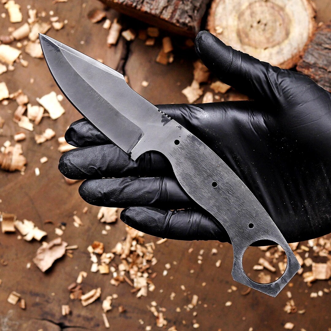 Custom Full Tang Knife Blank – Acid Washed 1095 Carbon Steel Clip Point ...