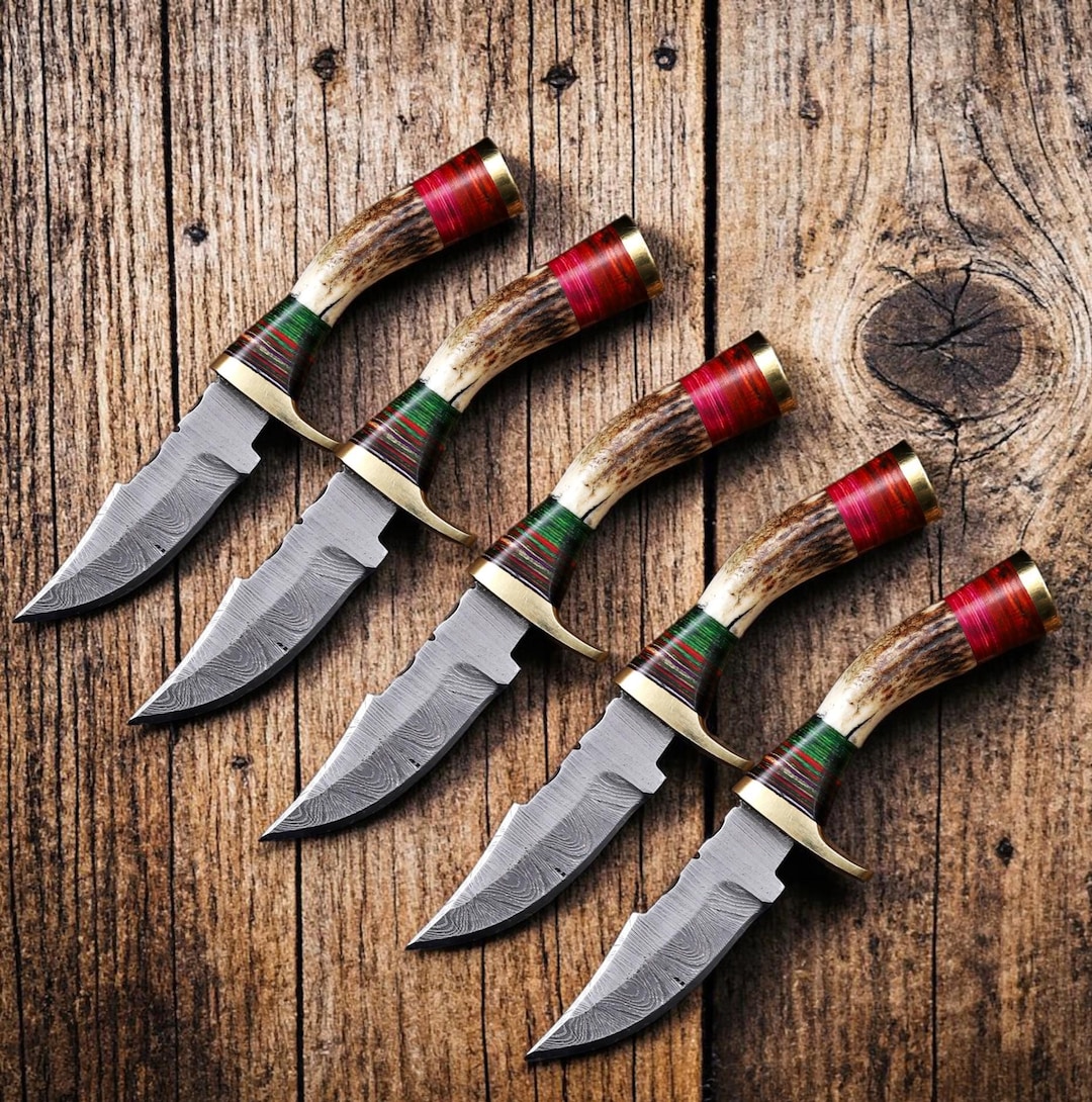 Hand Forged Damascus Steel Knife – Stag Antler Handle, Engraved Gift ...