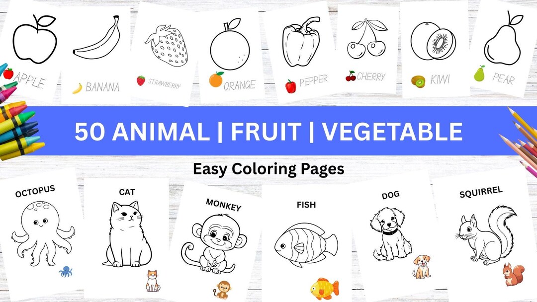 ANIMALS | FRUITS | VEGETABLES Coloring Printables for Toddler, Kids ...