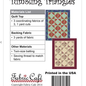 Tumbling Triangles 3 Yard Quilt Pattern Lap Size Quilt 46 X 58 Inches ...