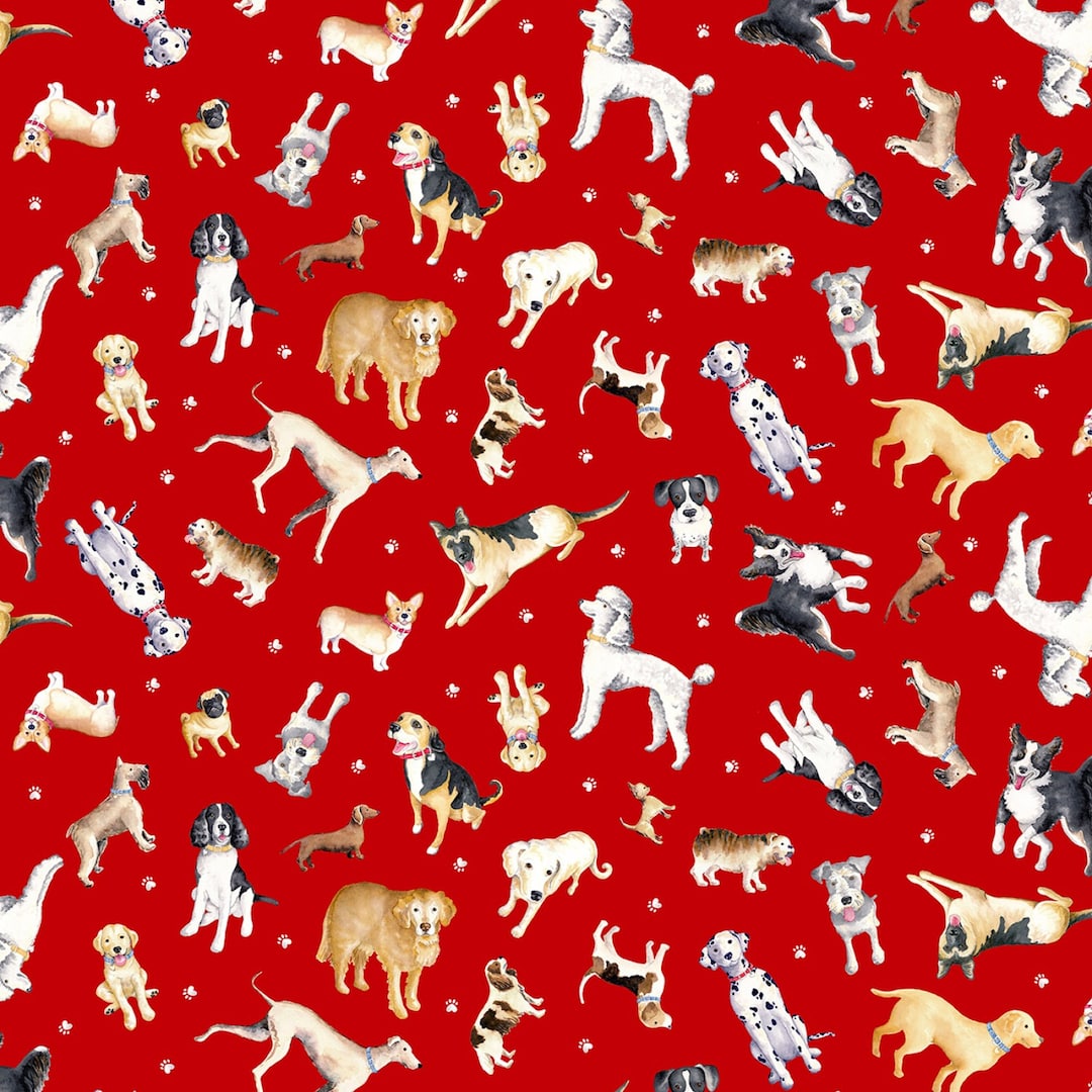 Red Dog Print Cotton Fabric: Faithful Friends Quilt Fabric by Benartex ...
