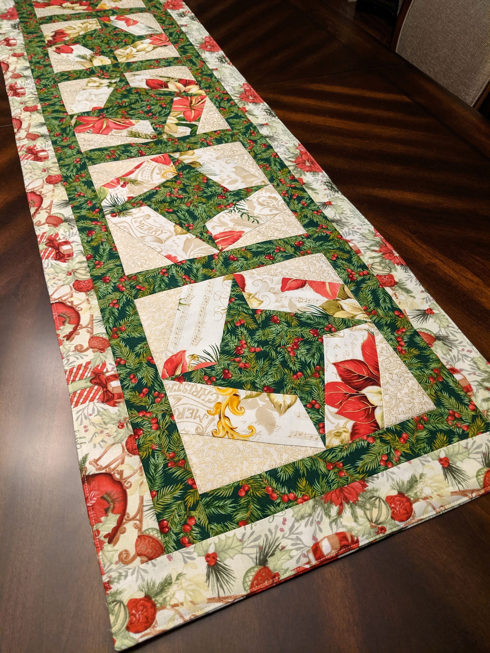 Handmade Modern Christmas Table Runner Holy Poinsettias Red | Etsy