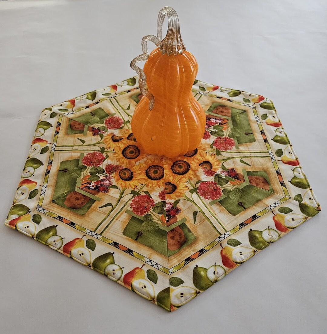 Handmade Hexagon Table Topper, Ready to Ship, Quilted Topper, Fall ...