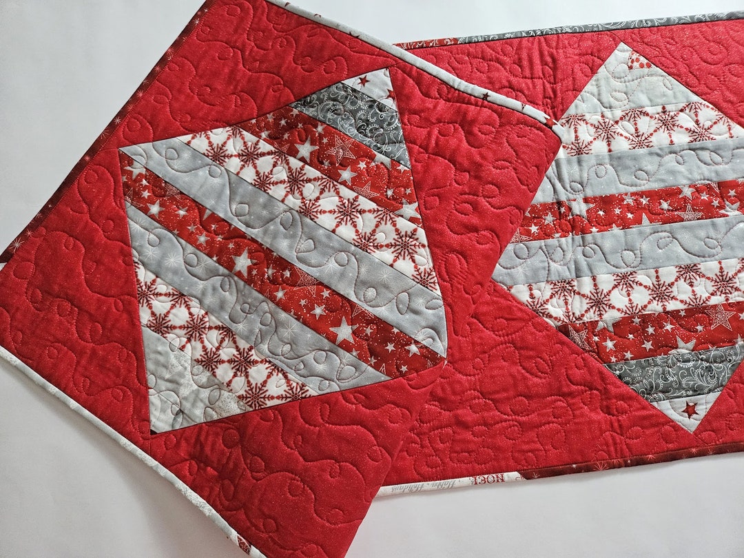 Handmade Table Runner, CHRISTMAS Table Runner, Red White and Silver 56 ...