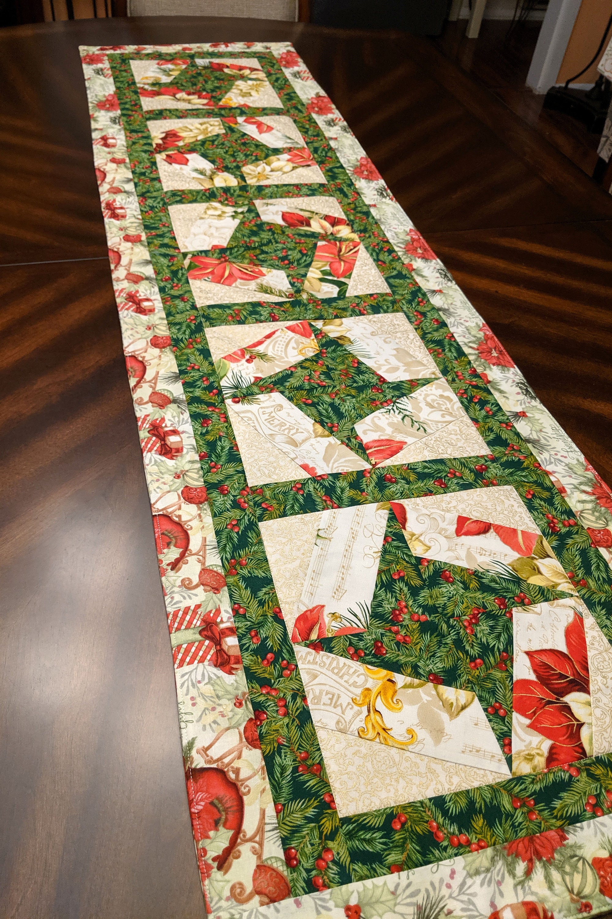 Handmade Modern Christmas Table Runner Holy Poinsettias Red | Etsy