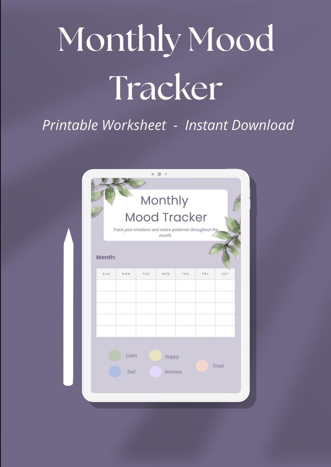 Monthly Mood Tracker Printable – Mood Tracker PDF – Mental Health ...