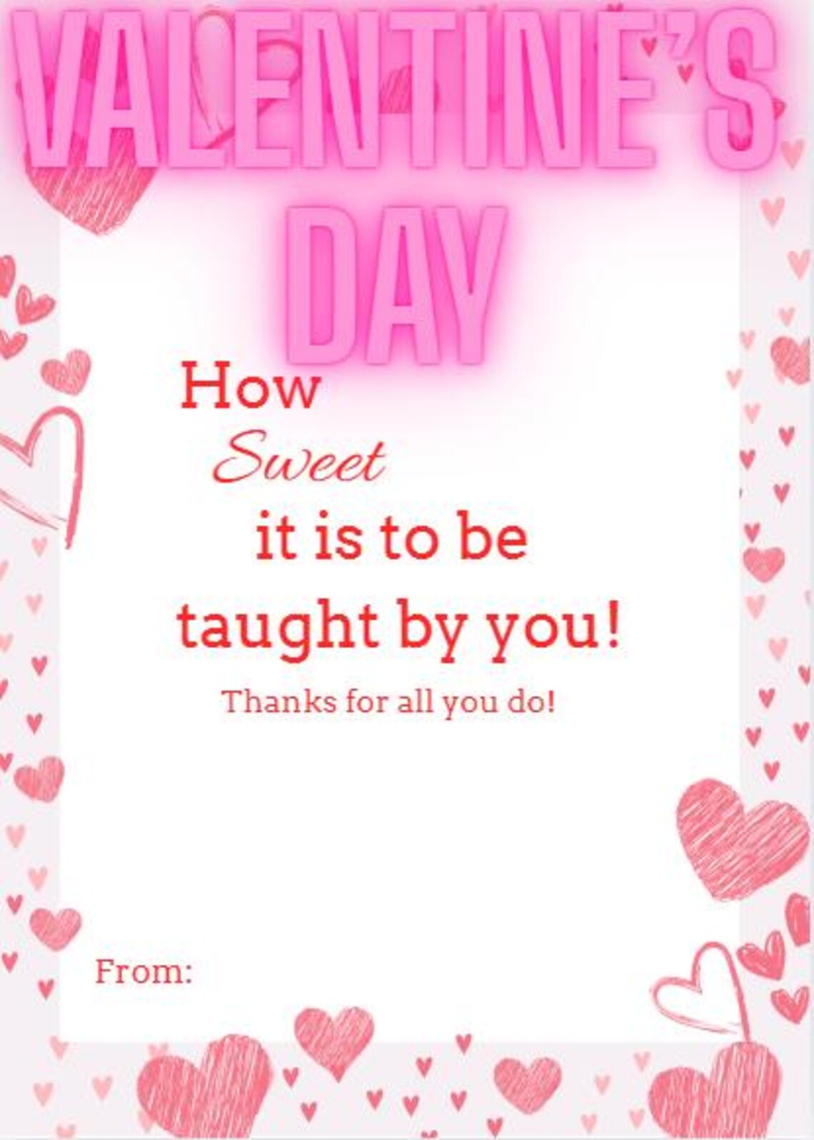 Teacher Valentine's Day Card - How Sweet It is to Be Taught by You - Etsy