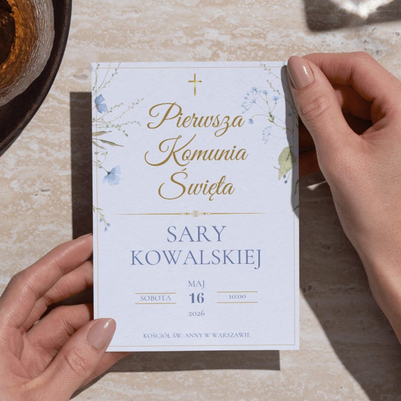 Zaproszenie na Pierwszą Komunię Świętą Canva | First Holy Communion ...
