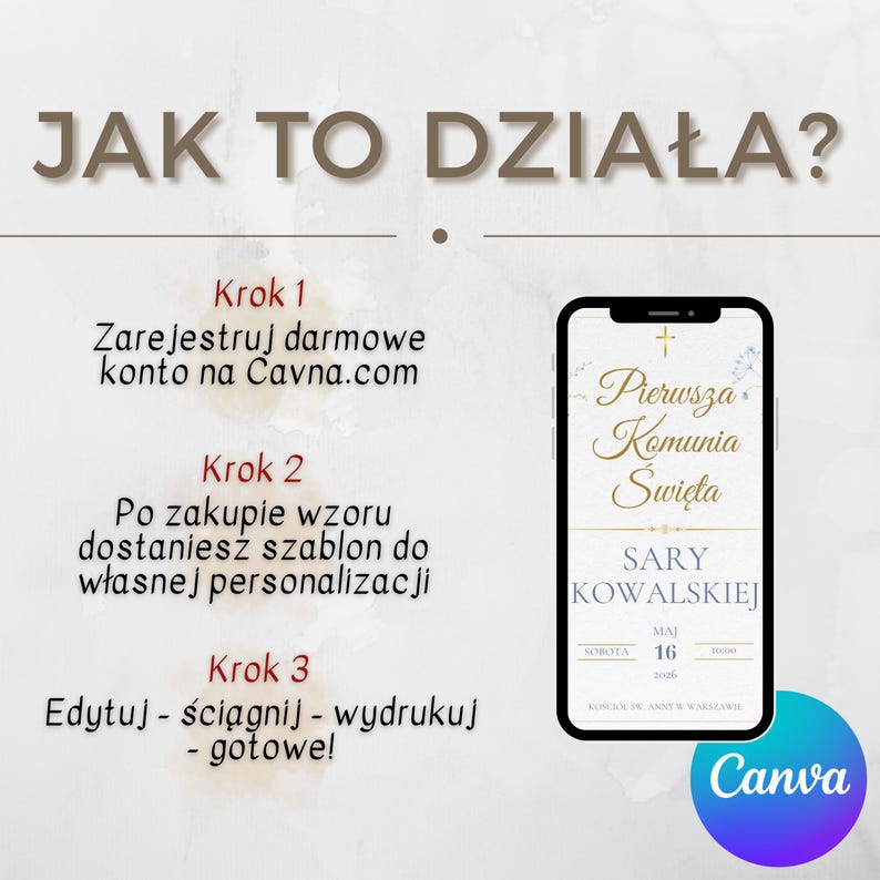 Zaproszenie na Pierwszą Komunię Świętą Canva | First Holy Communion ...