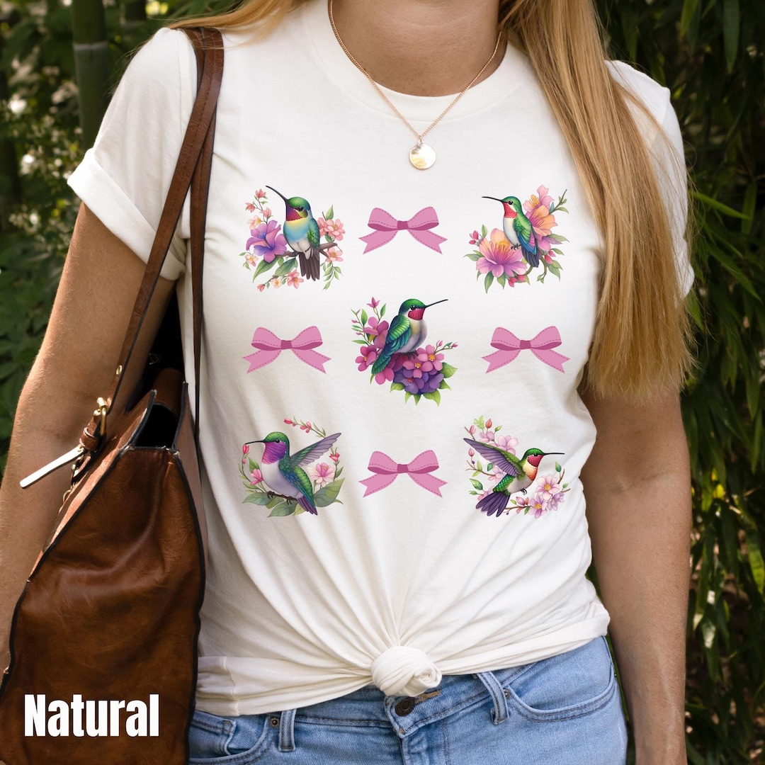 Coquette Hummingbird Shirt, Pink Bows Shirt, Girly Bird Lover Gift ...