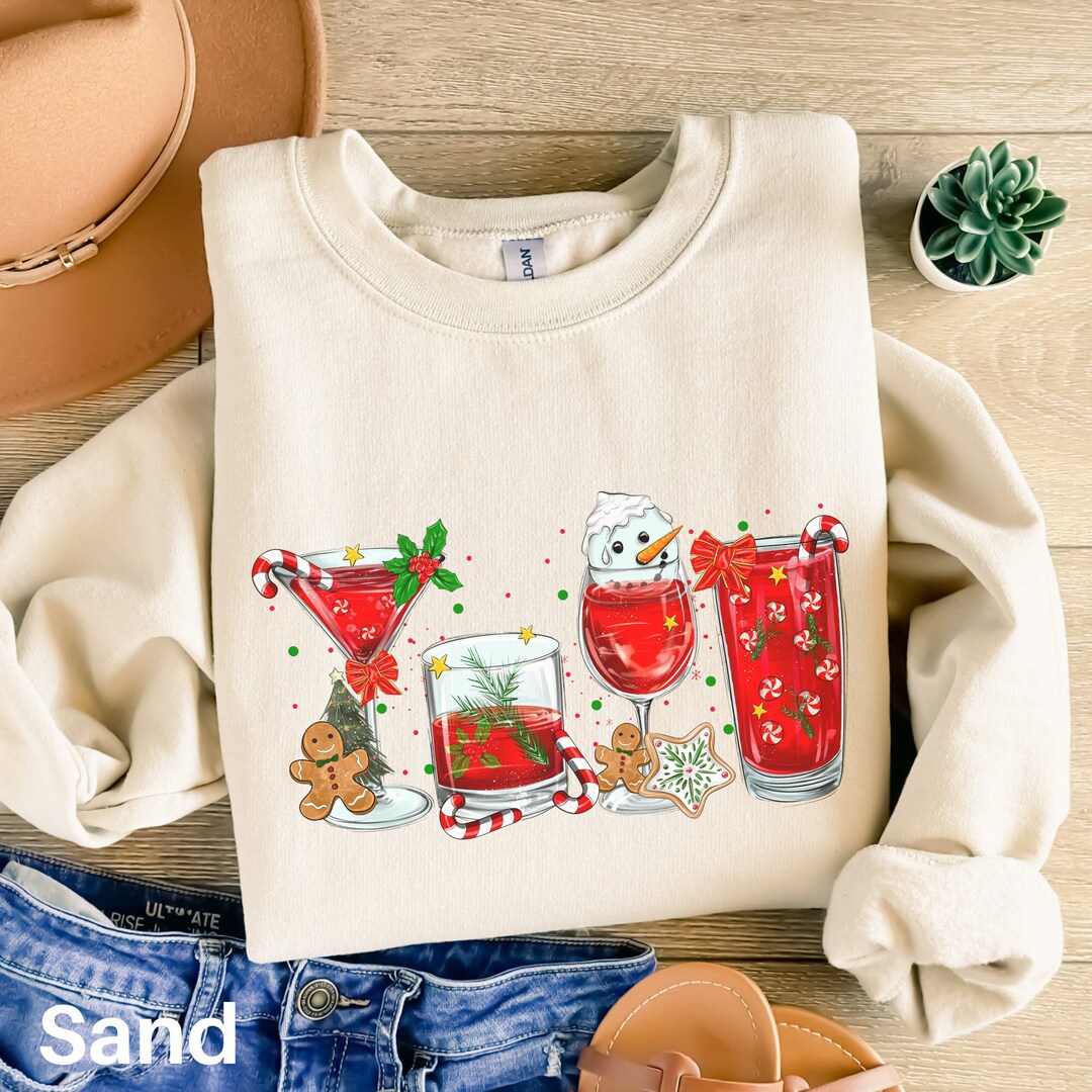 Christmas Cocktails Sweatshirt, Christmas Drinking Shirt, Holiday ...