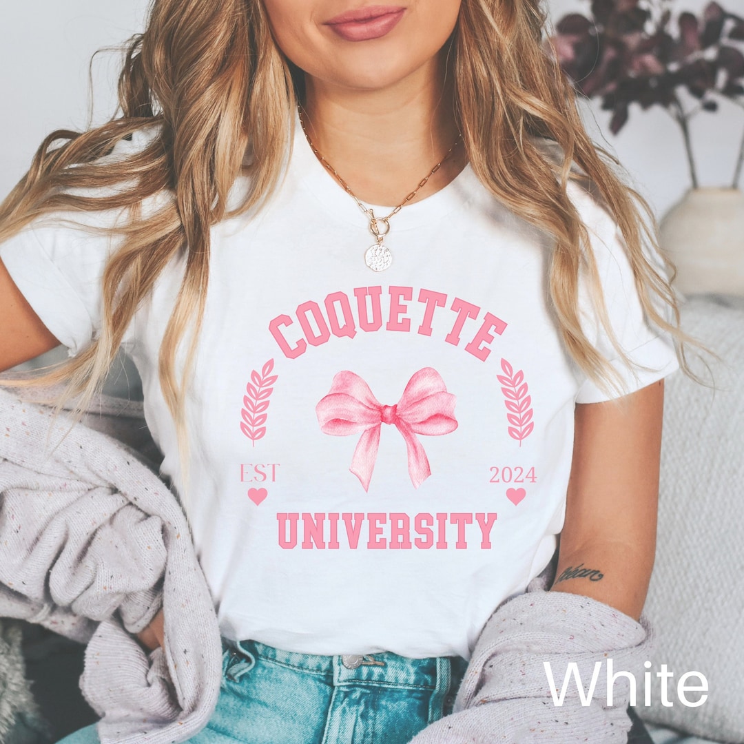 Coquette University Shirt, Coquette Shirt, Pink Bow Shirt, Coquette ...