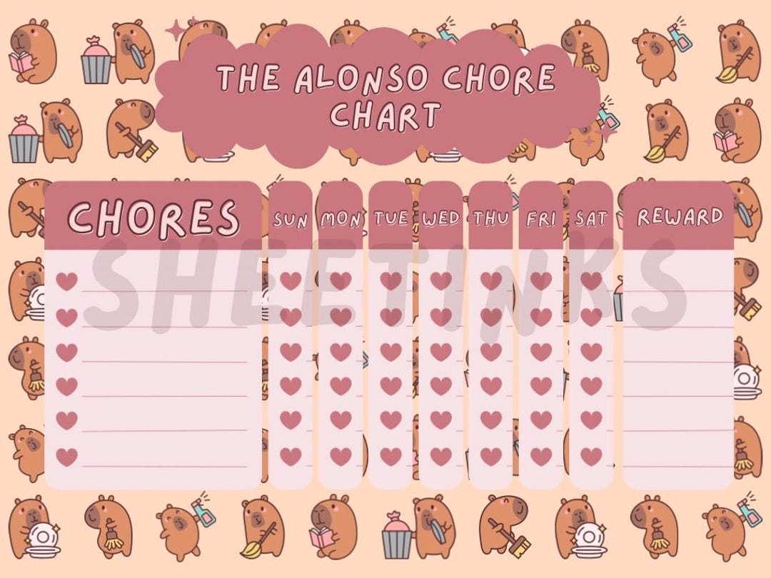 Capybara Weekly Chore Chart - Etsy