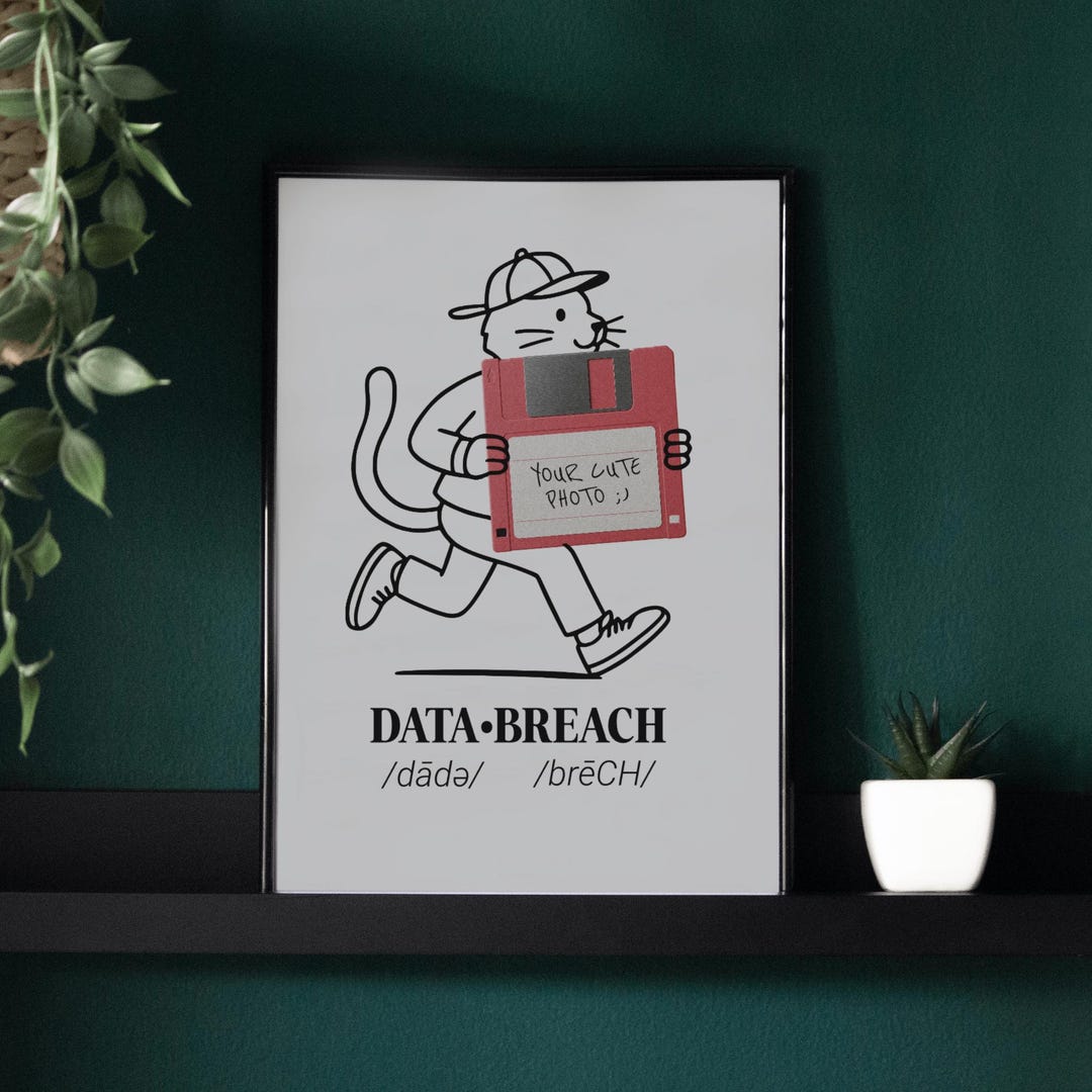 Data Breach Cat Print, Funny Tech Wall Art, Cybersecurity Poster ...