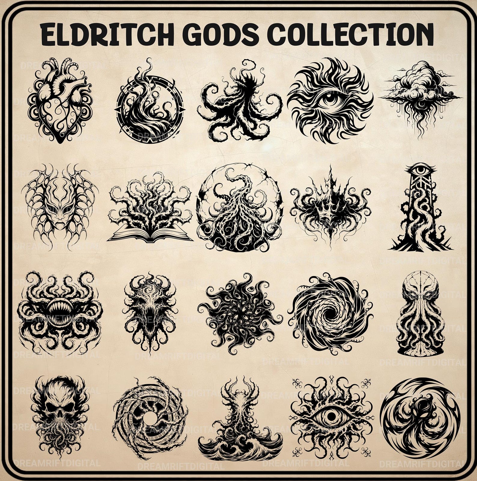 Eldritch Gods SVG PNG Set, 20 Lovecraft Horror Clipart, Dark Fantasy ...