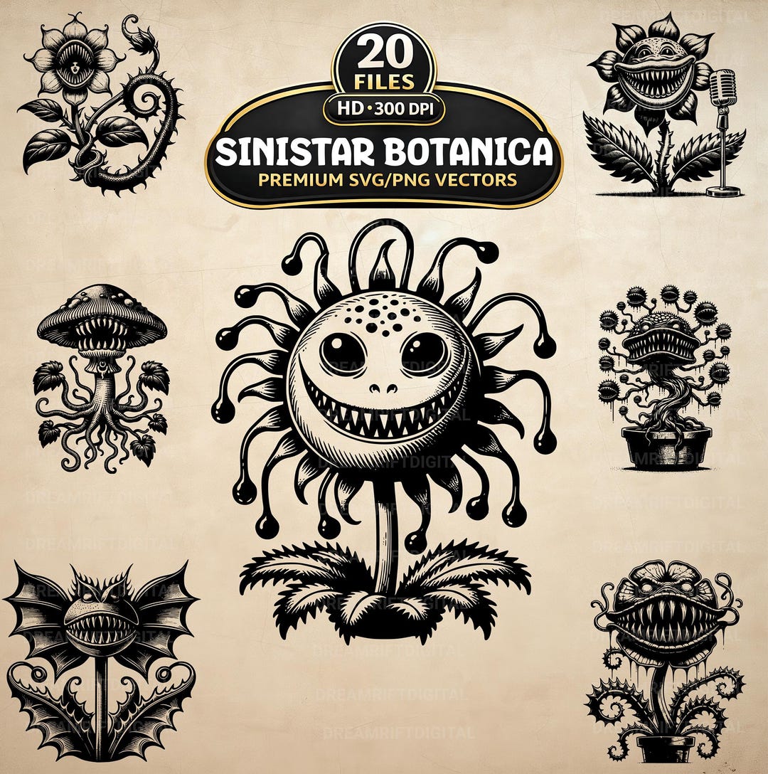 Carnivorous Plants SVG PNG Bundle, 20 Gothic Botanical Clipart, Horror ...