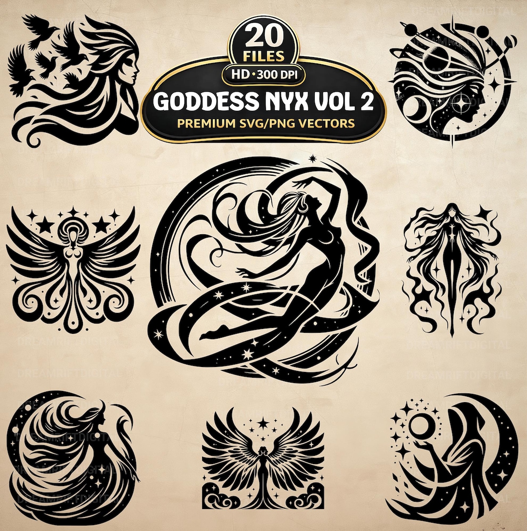 Goddess NYX Vol 2 SVG PNG Bundle, 20 Celestial Goddess Silhouette ...