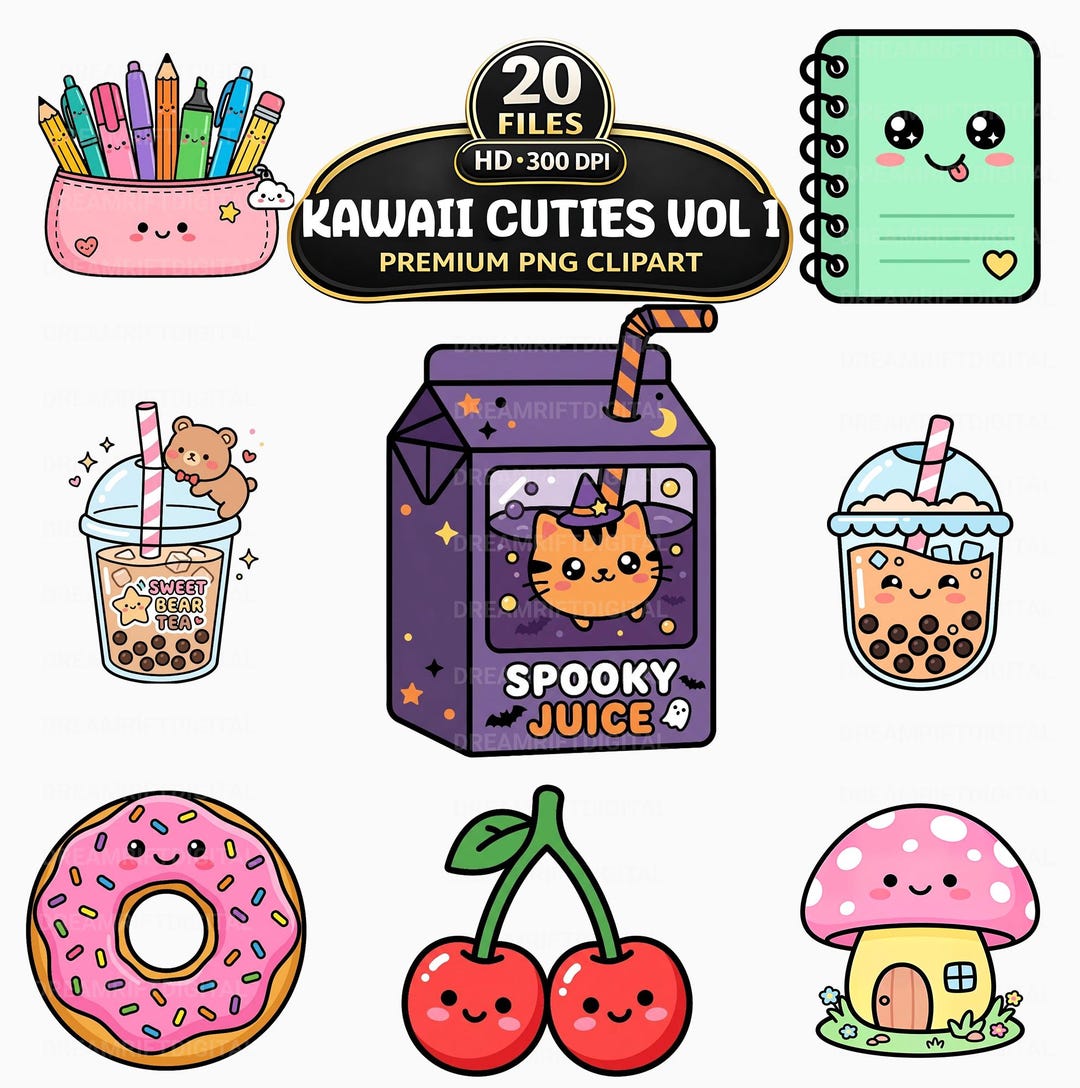 Kawaii Cuties PNG Clipart Bundle, 20 Cute Pastel Food Animals, Harajuku ...