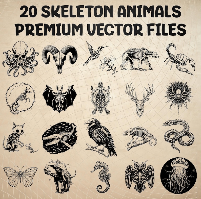 Skeleton Animals SVG PNG Bundle | 20 Gothic Clipart | for Scrapbook ...
