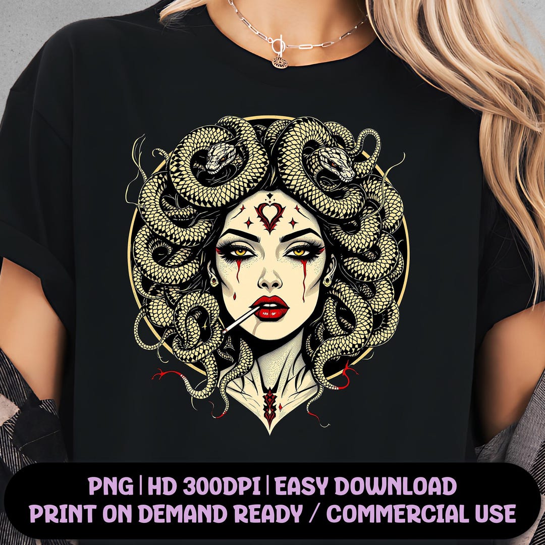 Medusa Smoking PNG for Sublimation, POD & Crafting, Retro Gothic ...