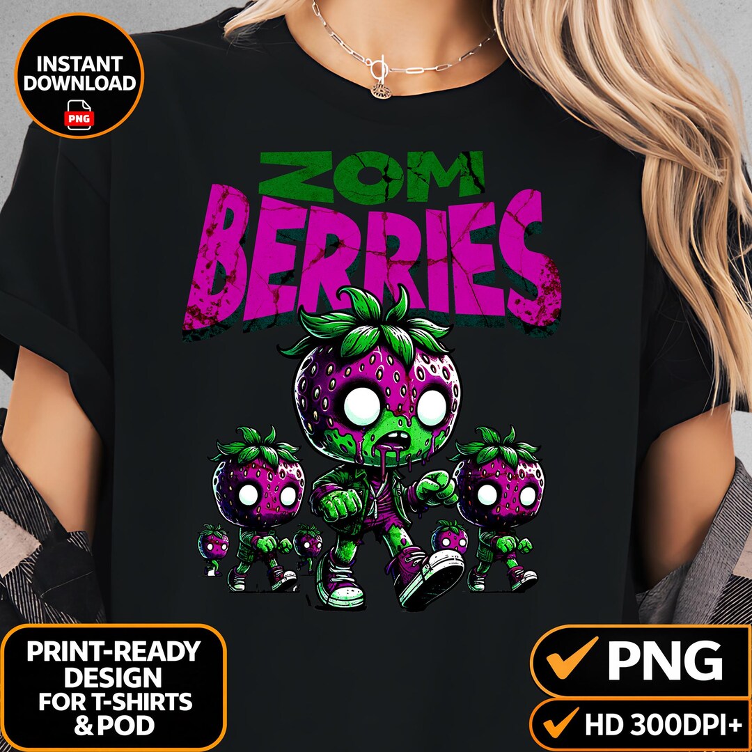 Zombie Strawberry PNG, Vibrant Creepy Cute Kawaii Art, for Sublimation ...