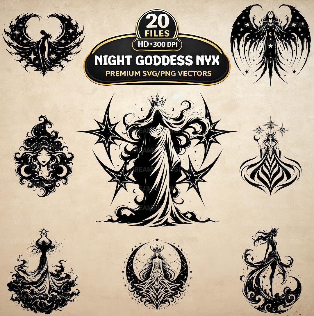 Nyx Goddess SVG PNG Bundle, 20 Night Goddess Clipart, Celestial Witch ...