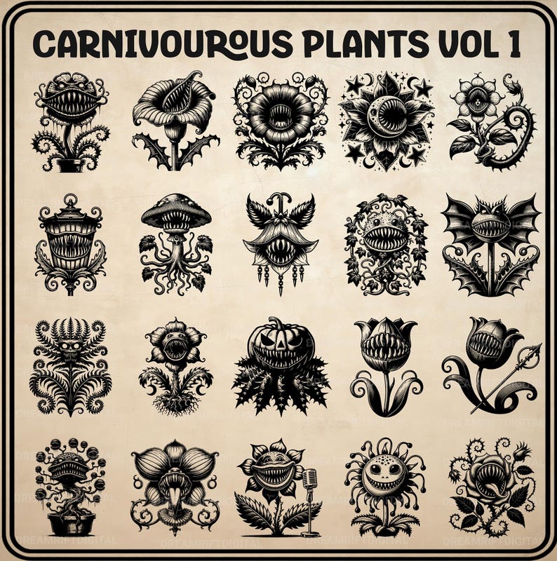 Carnivorous Plants SVG PNG Bundle, 20 Gothic Botanical Clipart, Horror ...