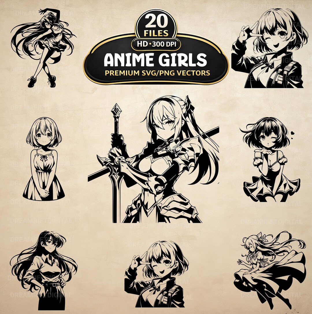 Manga Girl SVG PNG Bundle, Comic Female Character Clipart, Vector Files ...