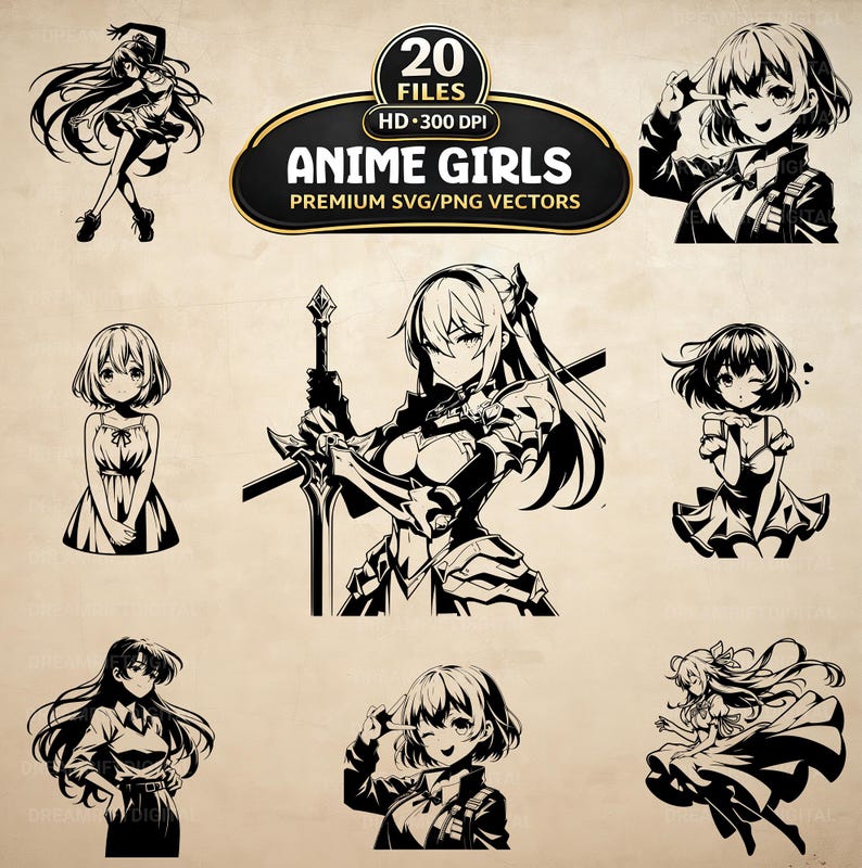 Manga Girl SVG PNG Bundle, Comic Female Character Clipart, Vector Files ...