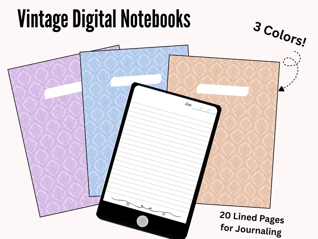 Vintage Digital Journaling Notebooks Multicolor Pink Blue and Purple - Etsy