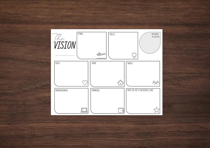 Easy Vision Board Brainstorming Template | Clean and Simple Digital ...