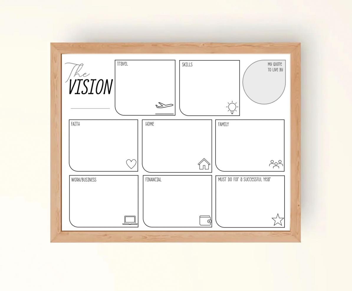 Easy Vision Board Brainstorming Template | Clean and Simple Digital ...