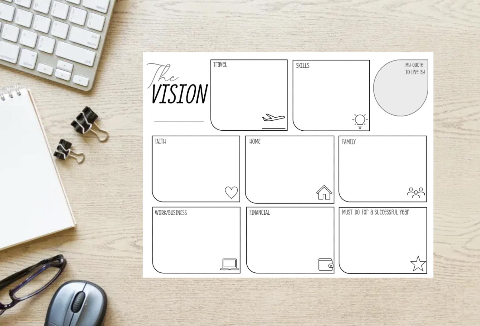 Easy Vision Board Brainstorming Template | Clean and Simple Digital ...
