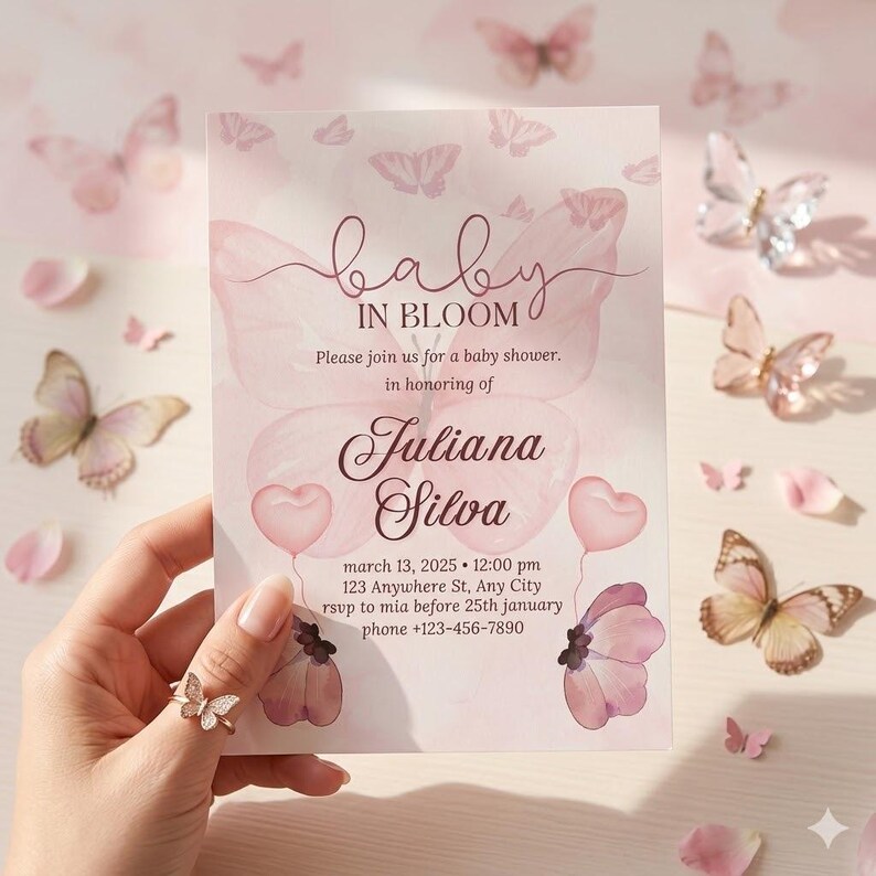 Betterfly Theme Baby Shower Invitation Printable, Butterfly Girl Baby ...
