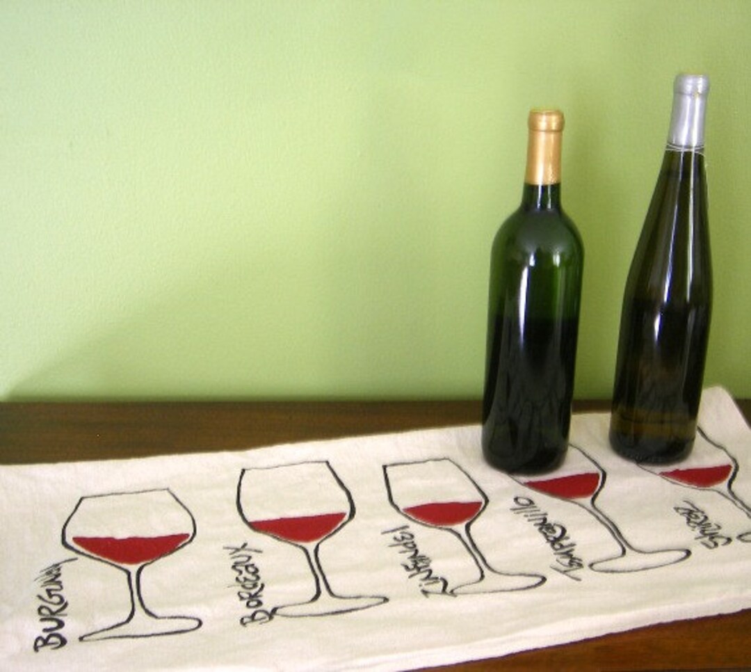Red Wine Glasses With Wine Screen Print on Organic Cotton Flour Sack ...