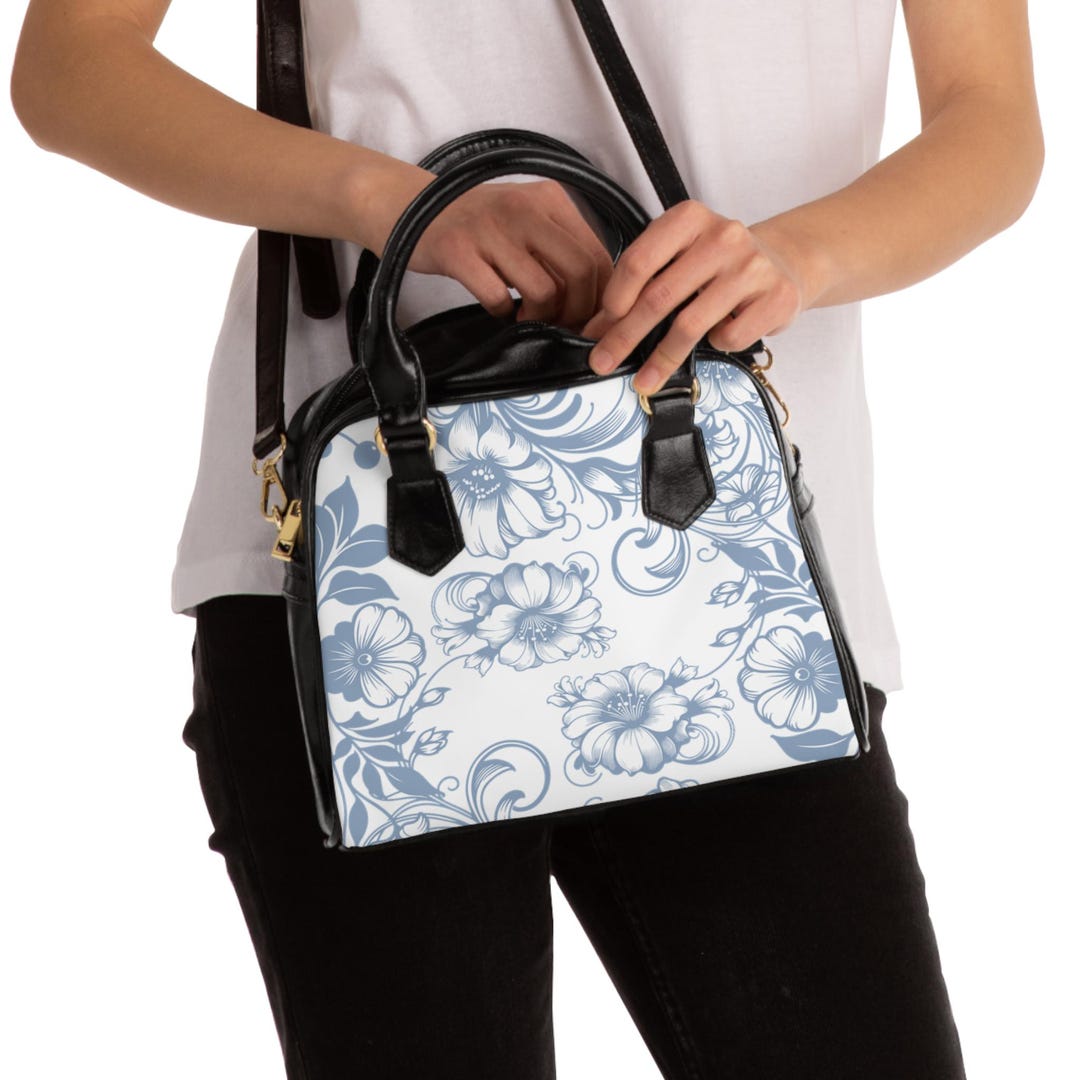 Blue Floral Scroll Shoulder Bag | Vintage Botanical Handbag - Etsy