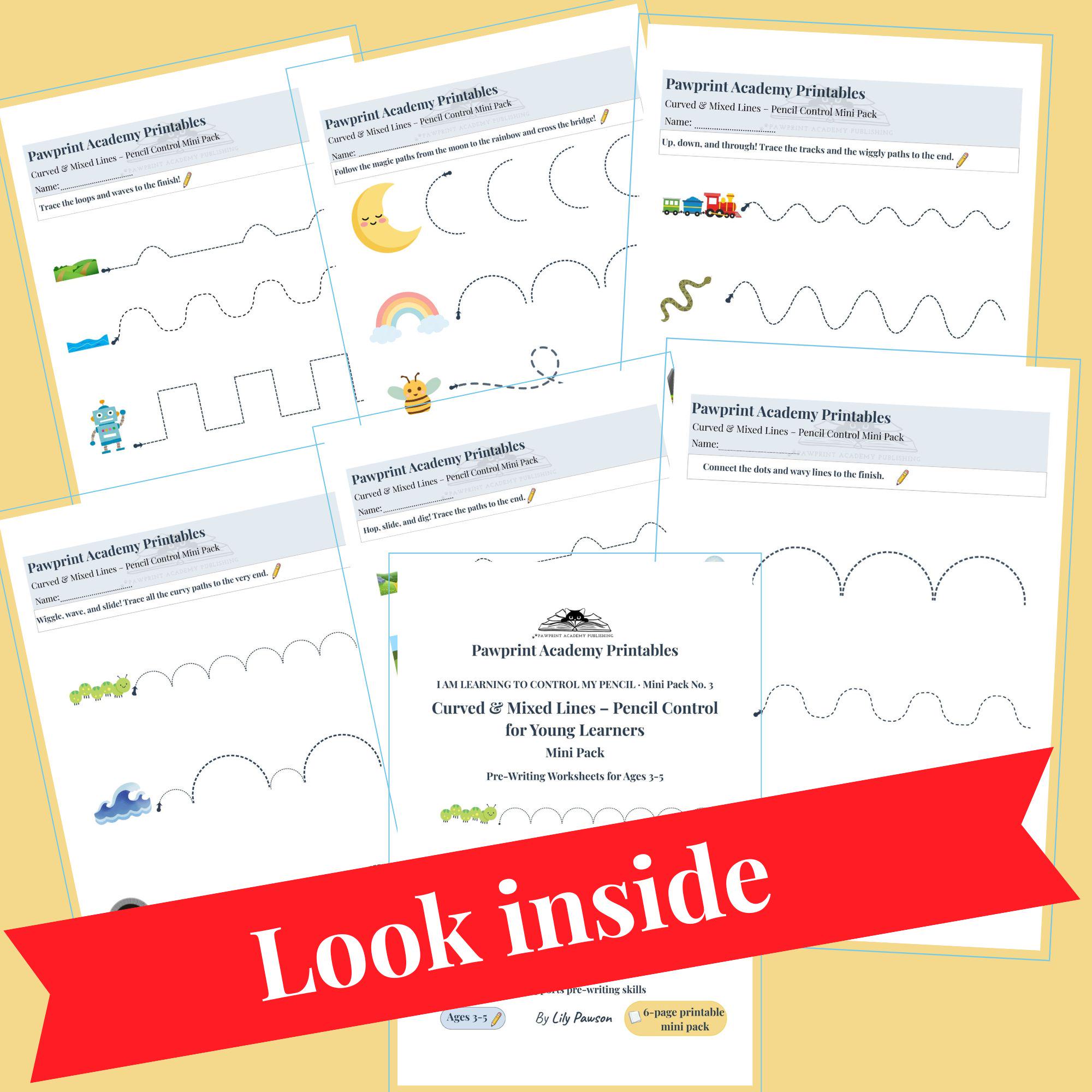 Curved Lines Tracing Worksheets | Pre-writing Skills Activity (digital ...