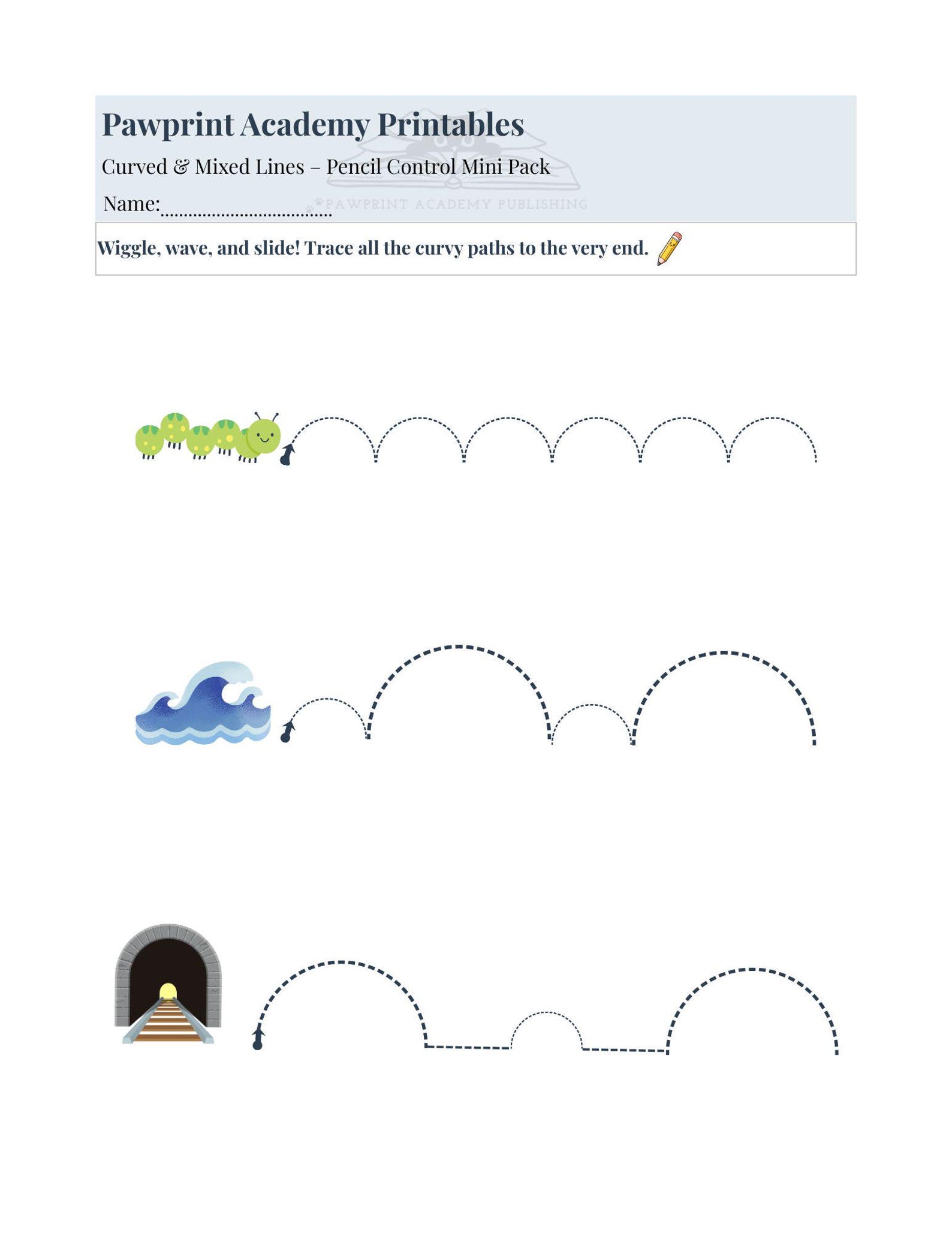 Curved Lines Tracing Worksheets | Pre-writing Skills Activity (digital ...