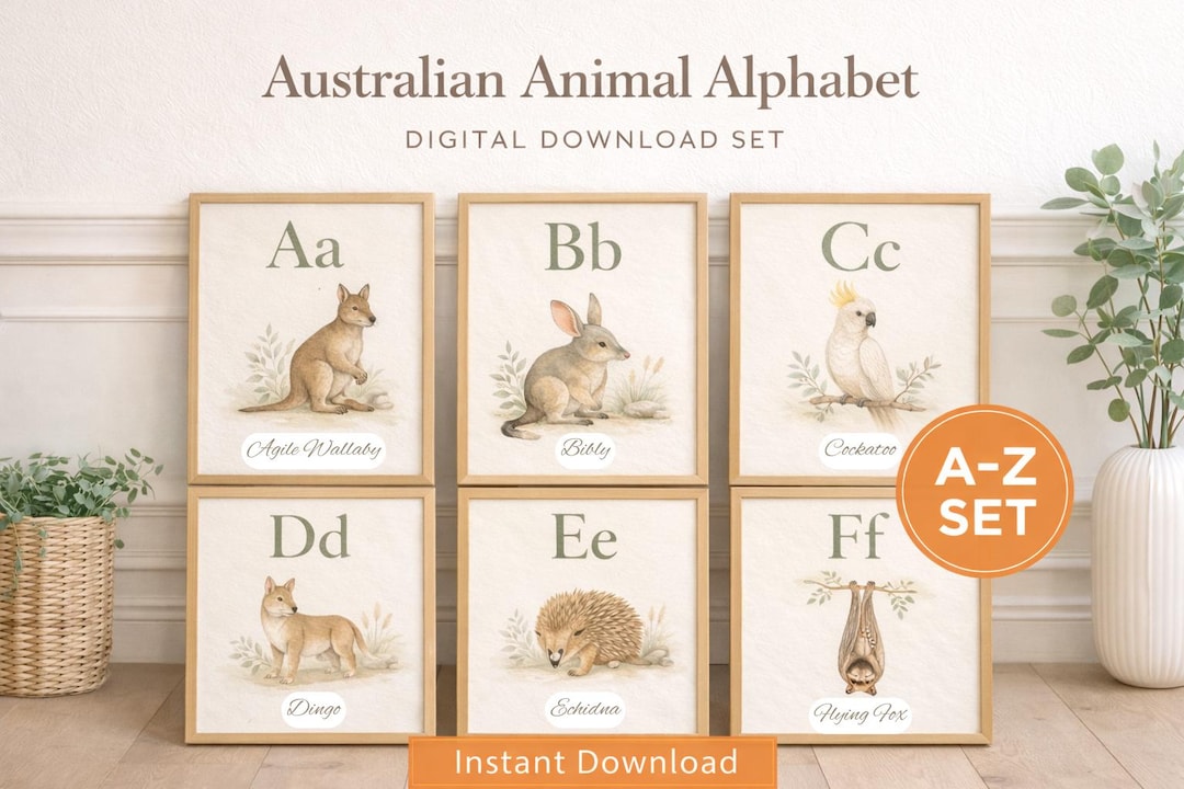 Australian Animal Alphabet Prints A-Z | Kids Room Wall Art | Watercolor ...