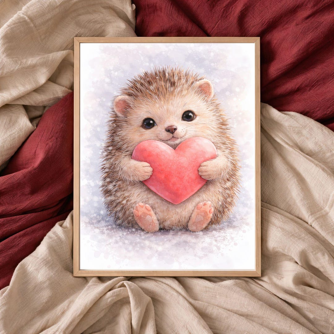 Hedgehog With Heart Wall Art, Valentine’s Day Printable, Animal ...