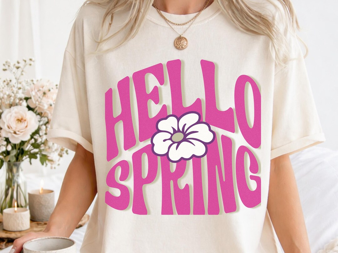 Hello Spring PNG, Retro Spring Floral Png, Cute Pink Flower Png ...