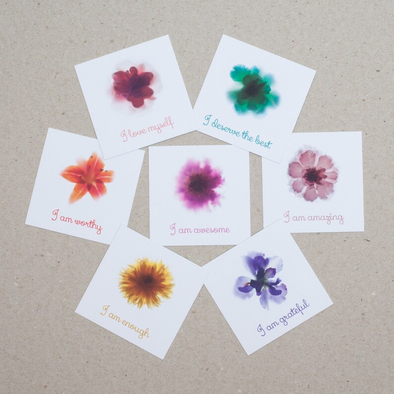 Pack of 22 positive affirmation cards with flower images and | Etsy